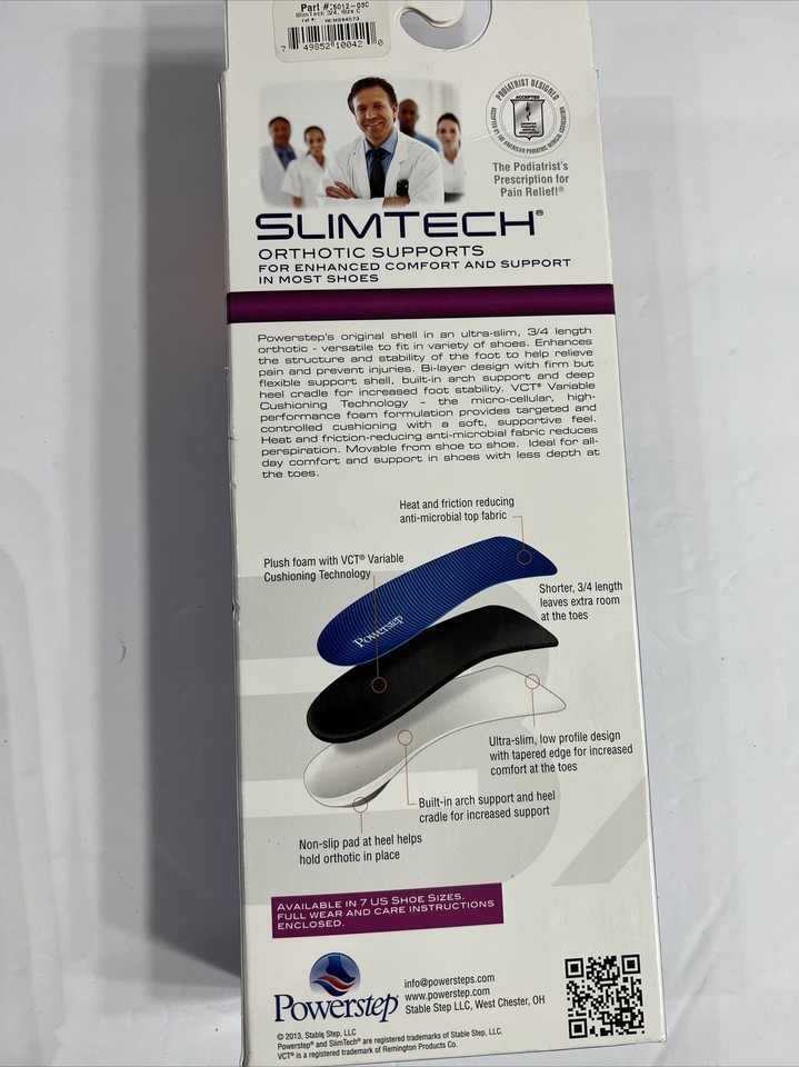 Powerstep SlimTech 3/4 Length Orthotic Shoe Insoles size E M11-11.5 ...