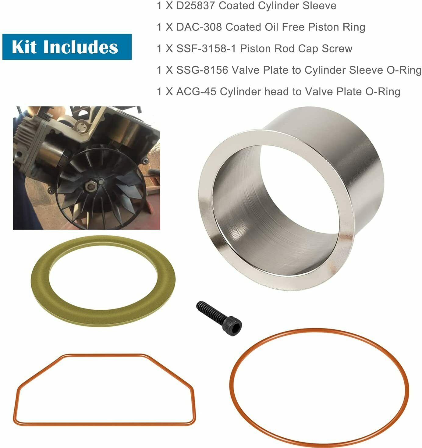 K-0650 Air Compressor Cylinder Sleeve and Compression Ring Kit for ...