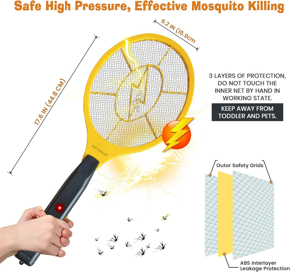 Electric Fly Swatter Bug Zapper - Battery Operated Indoor & Outdoor ...