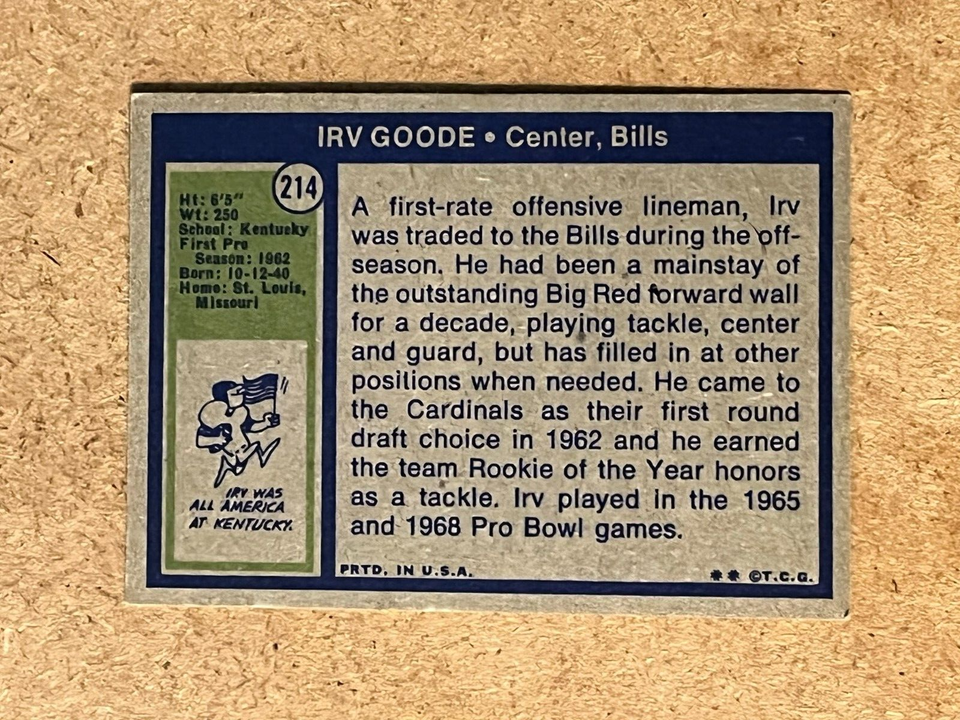 1972 Topps Irv Goode #214 EX | eBay