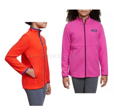 NEW! GIRLS LANDS' END FULL ZIP BRUSHED GRID FLEECE JACKET! HAND POCKETS ...