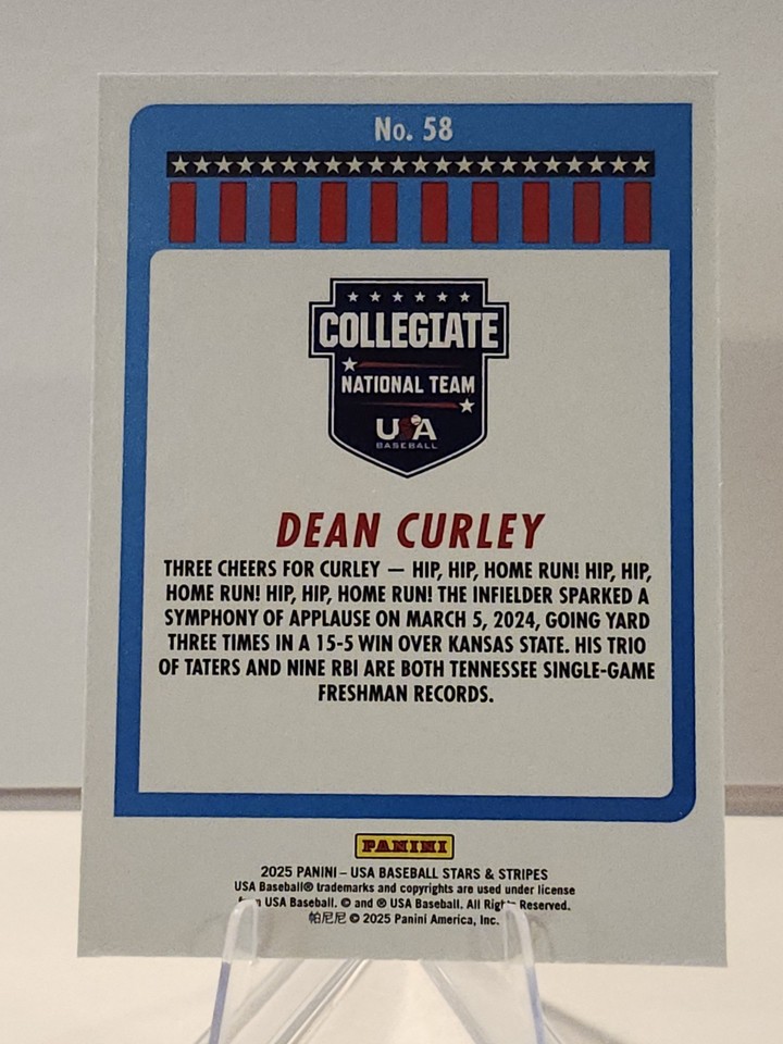 Dean Curley 2025 Stars & Stripes USA Baseball Blue Stars Parallel #58 ...