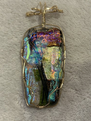 Dichroic Glass Pin/Pendant Multicolored Wire Wrapped | eBay