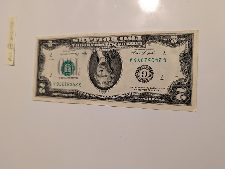 A MIGHTY FINE 1976 8 DIGIT MIXED LADDER $2.00 BILL WITH UNIQUE SERIAL ...