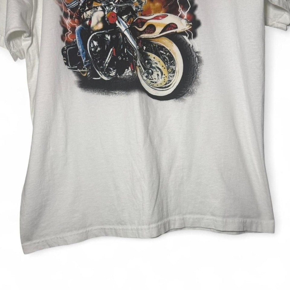 VTG Biker Graphic Tee Large Skull Motorcycle Runnin With The Big Boys ...
