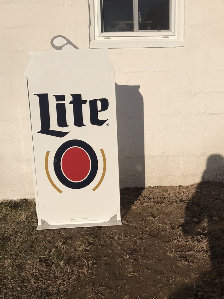 Miller Lite Throwback Logo Can Shaped Metal Beer Sign With Solid Base ...