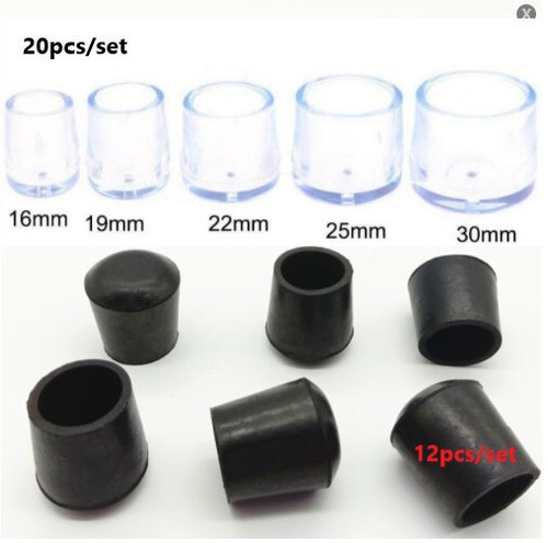 12pcs Black/20pcs Clear Rubber Ferrules Chair Stool Table Feet Grip Tip ...