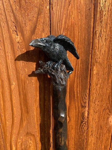 Perched Raven On A Gnarled Tree Branch Hand Carved Spiral Walking Stick ...