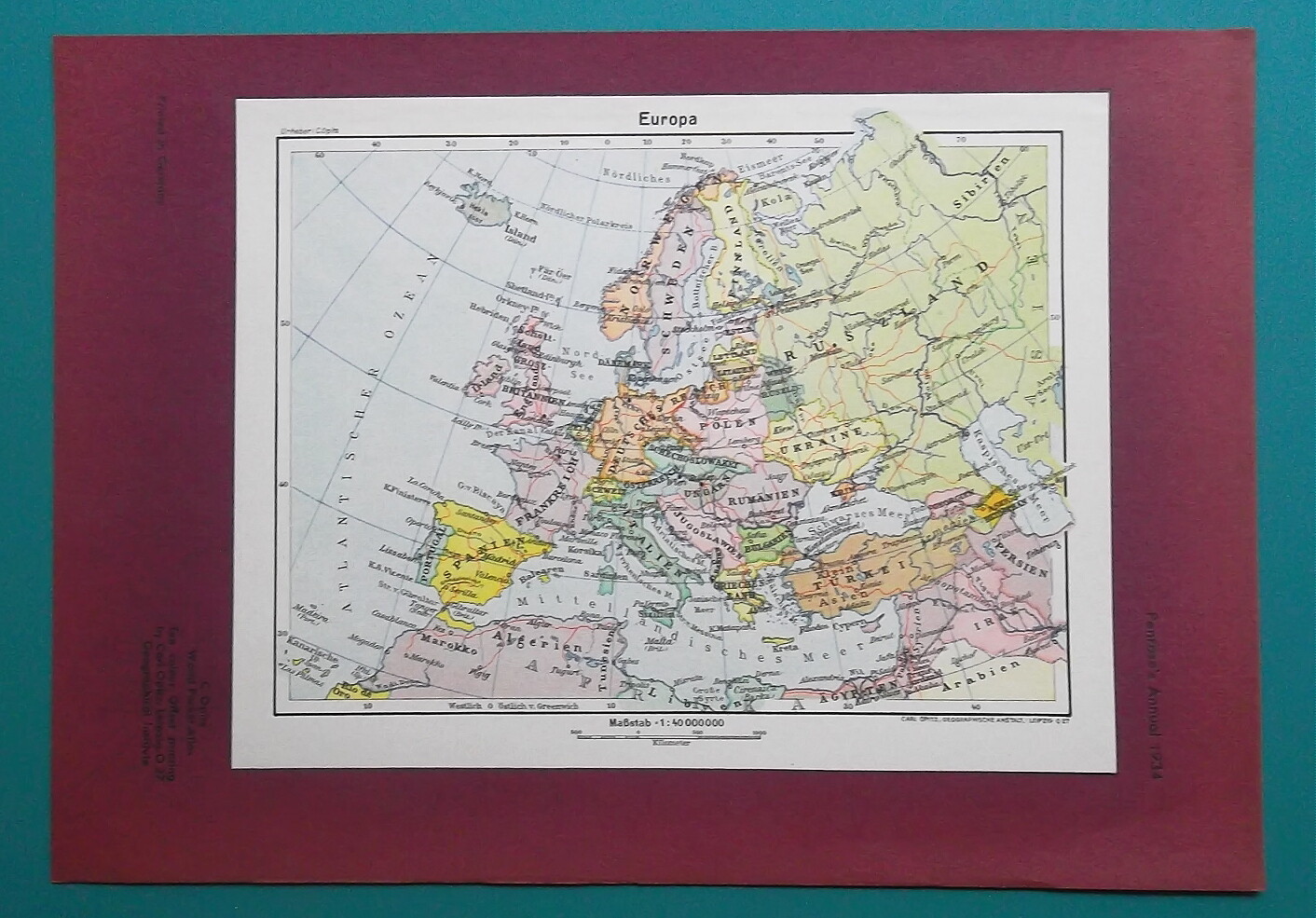 MAP OF EUROPE - 1934 COLOR Antique Print | eBay