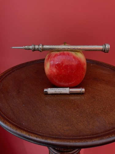 Rare Engine Turned Engraving Propelling Pencil unmarked Silver Ship Wax ...