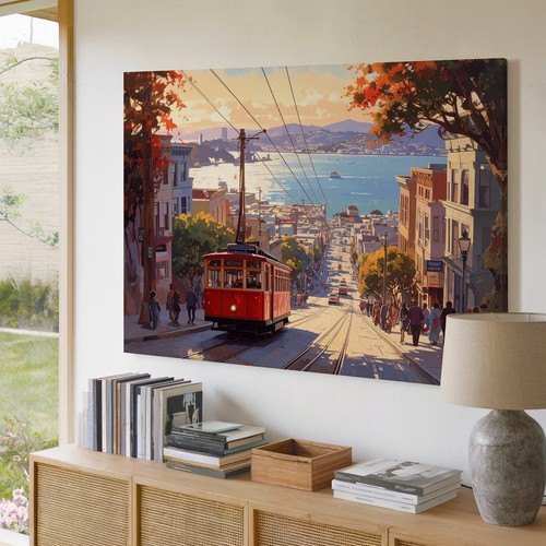 Golden Hour Cable Car Canvas Sunlit San Francisco Hill Street Wall Art ...
