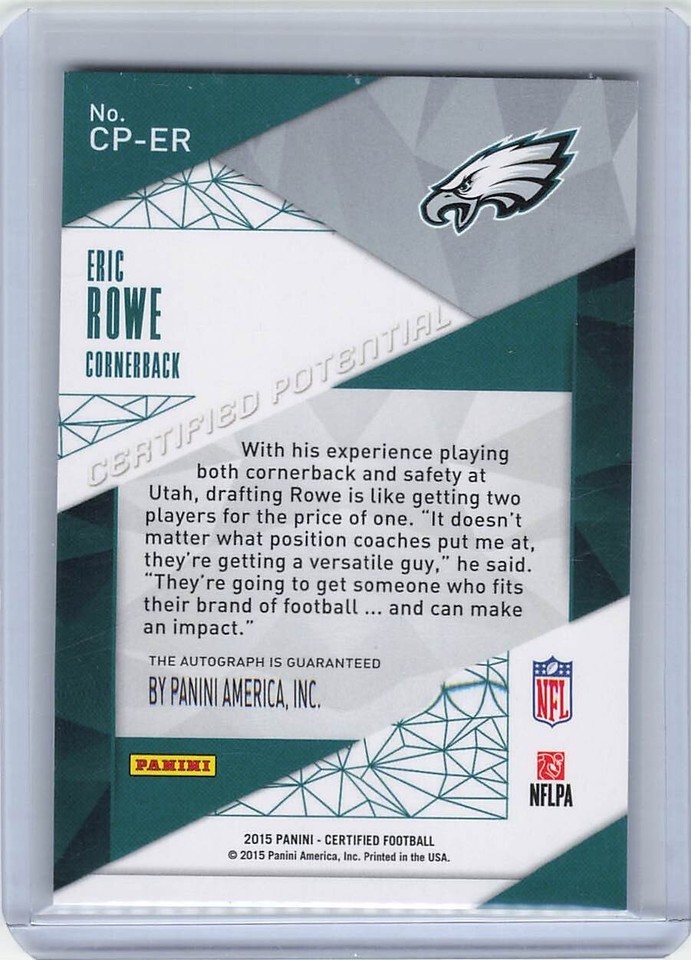 2015 CERTIFIED POTENTIAL DOLPHINS ERIC ROWE RC AUTO 180/299 UTAH UTES # ...