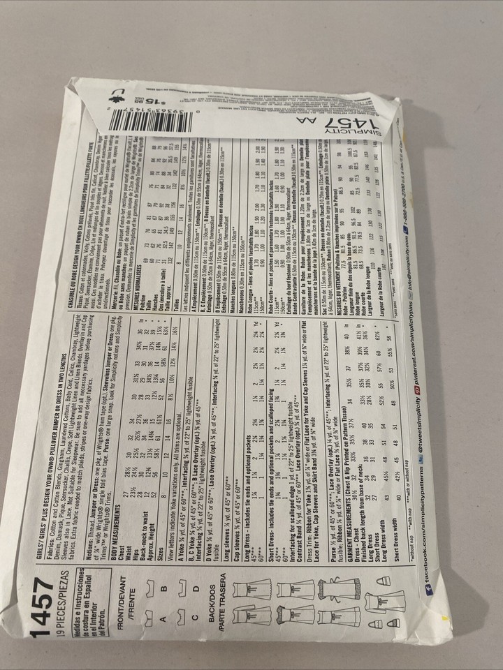 Simplicity Pattern 1457 Girls Size 8-16 Dresses Uncut | eBay