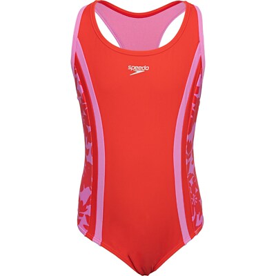SPEEDO Girl's Size 7 Swimsuit 1 Pc Swim Red Pink Tropical Print Eco ...