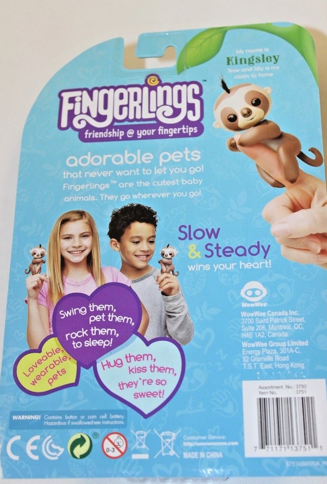 Fingerlings Sloth (Kingsley) WowWee Interactive Baby Monkey Toys, FREE ...