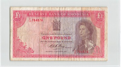 RHODESIA 1 Pound 1967, P-28c, K/23 784876, QEII Note, Circulated Grade ...