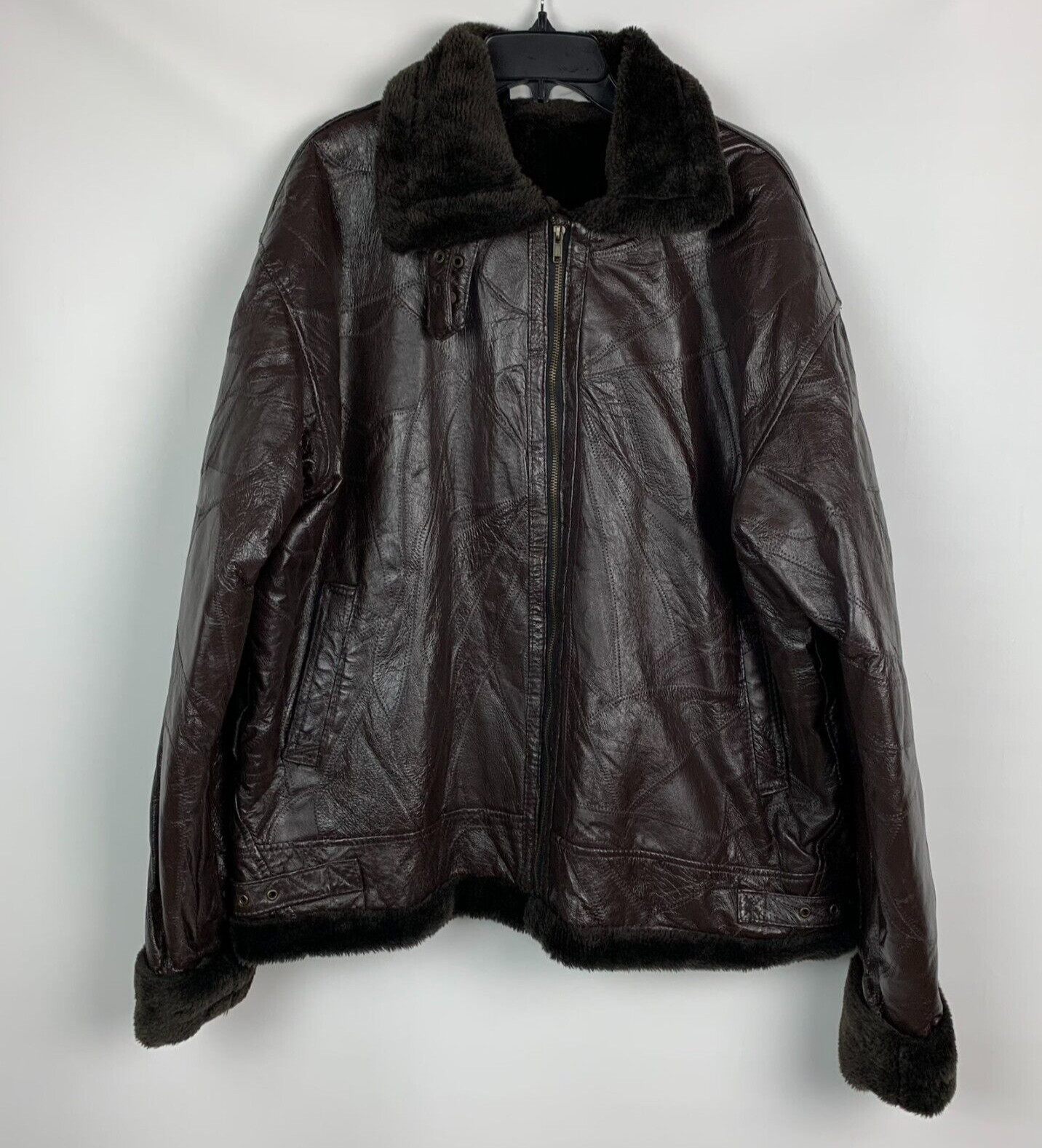 DGS Jacket Bomber Brown Leather Design Collared Zip P… - Gem