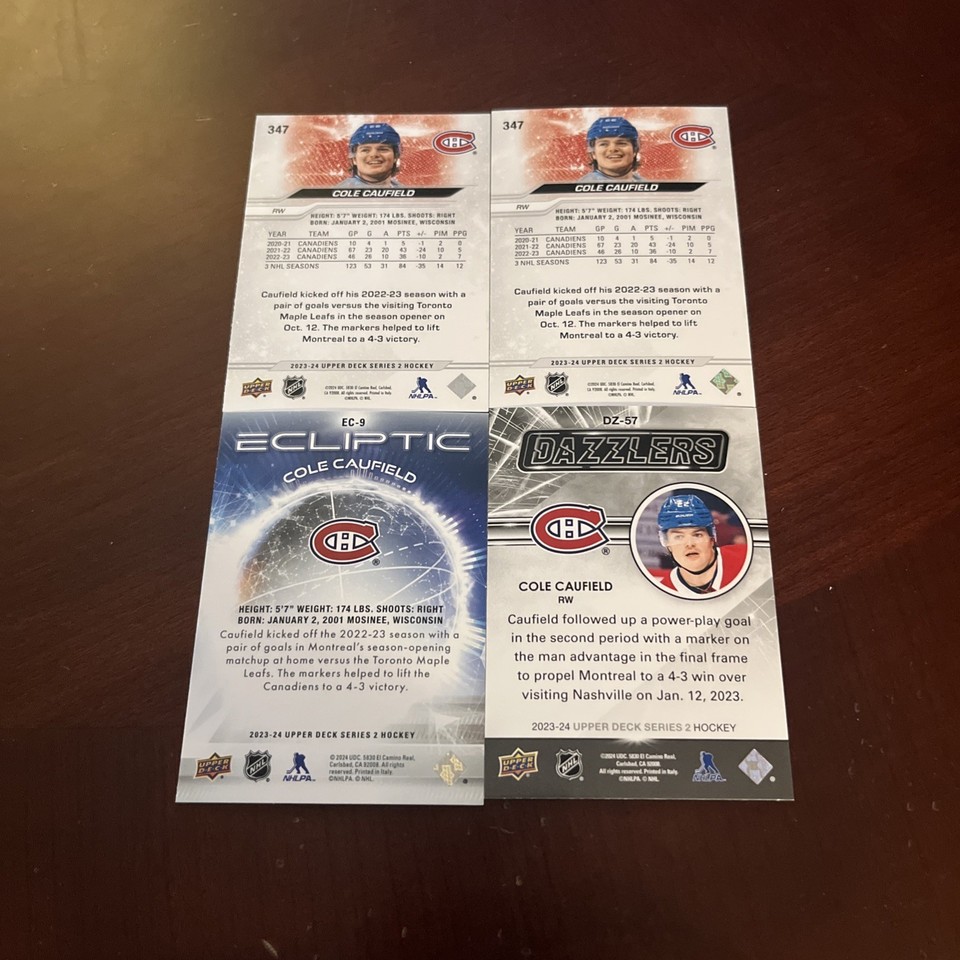 2023-24 Upper Deck Hockey Series 2 Cole Caufield Lot Of 4 Cards 2 Base ...