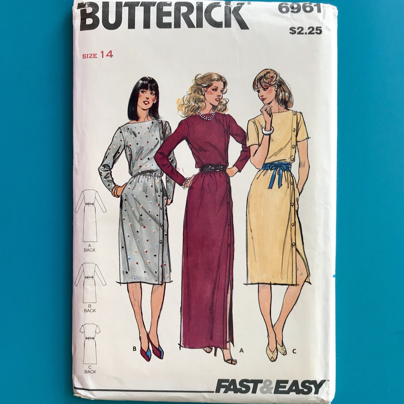 Butterick 6961 Pattern Misses Dress Long or Short Slit 14 Vintage 80s ...