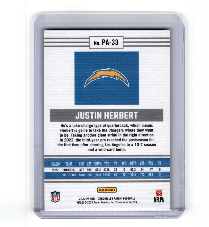 2022 Panini Chronicles #PA33 Justin Herbert Panini Base Los Angeles ...