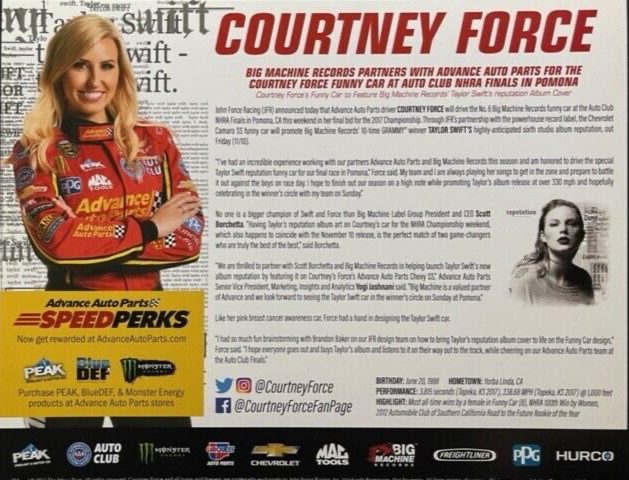 VRHTF NHRA COOL "COURTNEY FORCE ADVANCE AUTO PARTS FUNNY CAR" HAND OUT ...