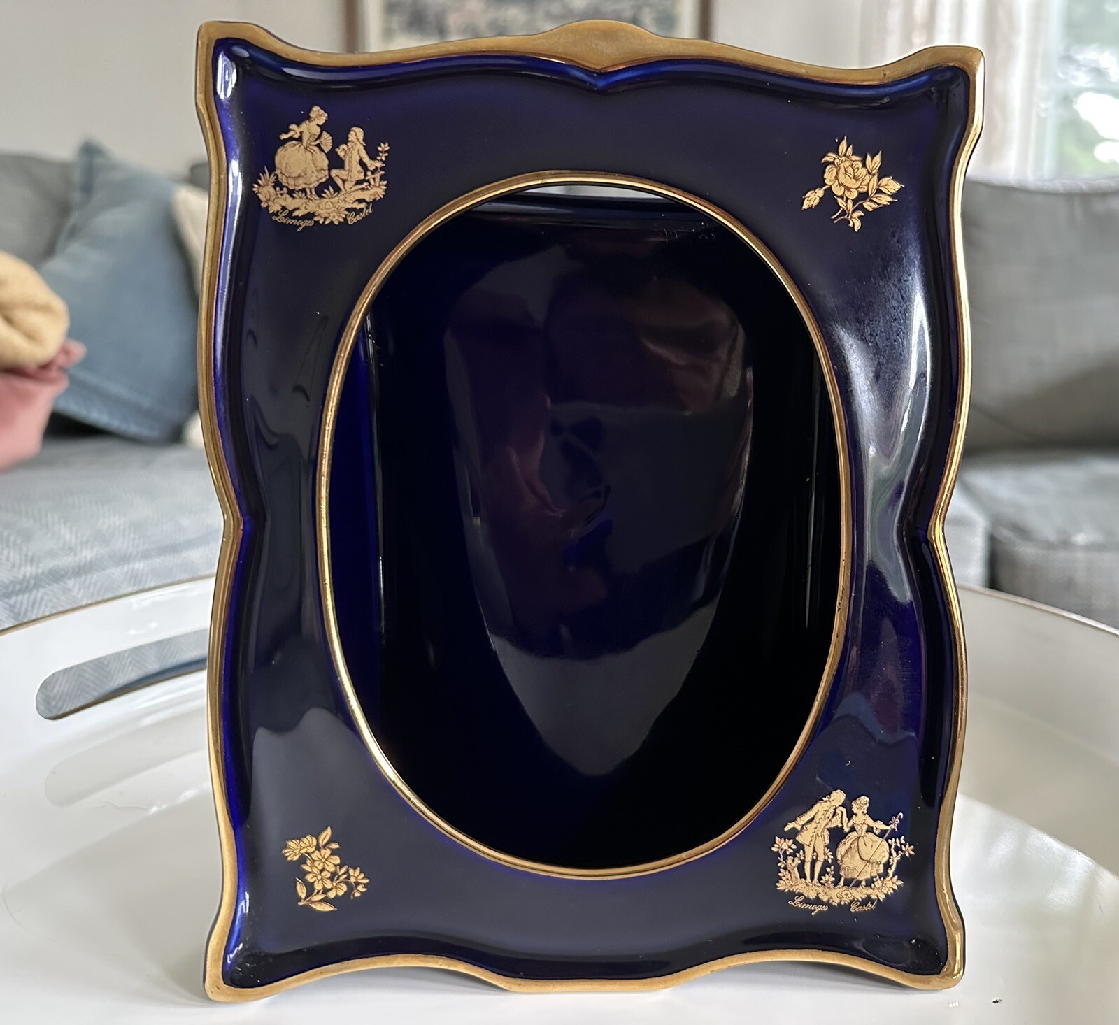 Limoges Castel Cobalt Blue Frame w/ 22k Gold Painted Accents, Oval ...
