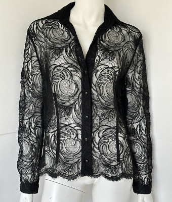 Peter Soronen Sheer Black Lace Long Sleeve Shirt Blouse Size 10 | eBay