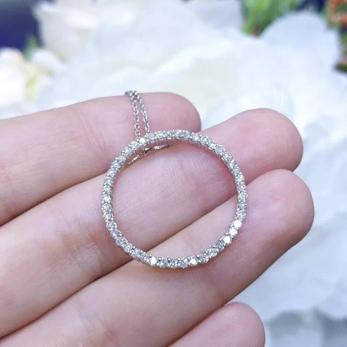 2 Ct Round Natural Moissanite Open Circle Pendant 14k White Gold Plated ...