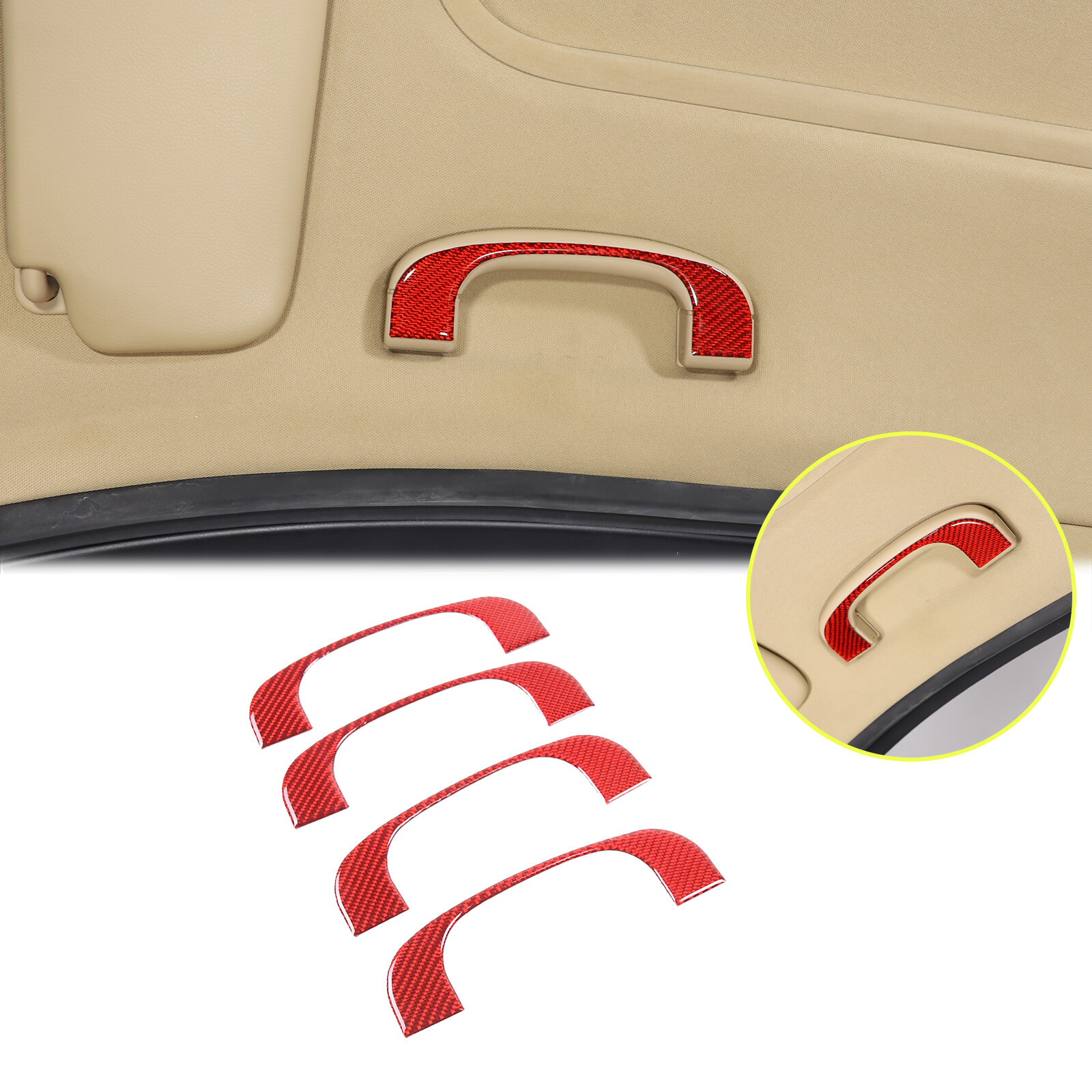 Car Overhead Grab Handle Trim Red Carbon Kit Sticker For BMW 3 Series ...