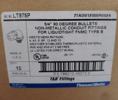 Box Of 10 Thomas & Betts LT975P 90 Degree Bullet Conduit Fitting 3/4in ...