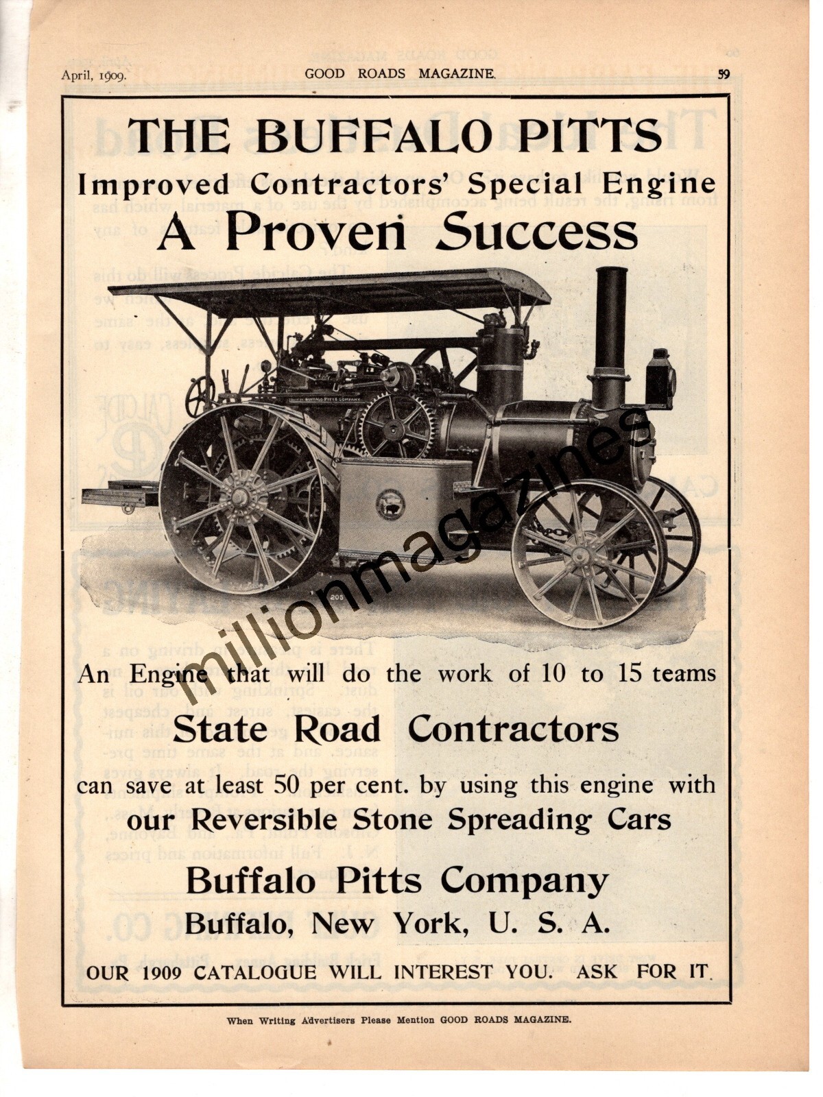 1909 Buffalo Pitts Contractor's Engine Original ad - Buffalo NY ...