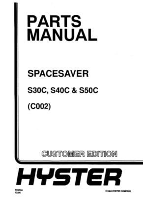 Hyster S30C S40C S50C C002 Spacesaver Forklift Parts Catalog Manual PDF ...