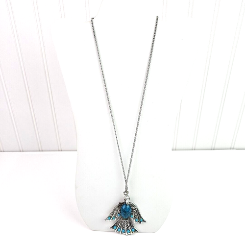 Vintage Pendant Phoenix Bird Silvertone Faux Turquoise Accent 3in ...