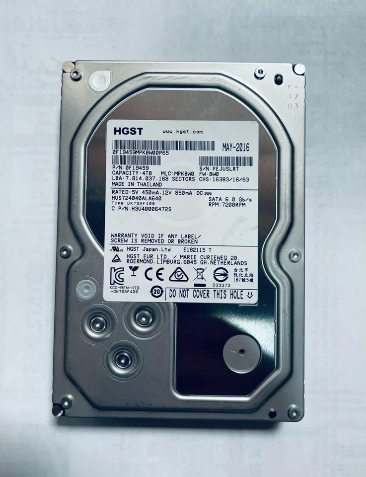 HUS724040ALA640 HGST Hitachi 4TB 7.2K SATA 3.5'' Hard Drive 0F19459 DVR ...