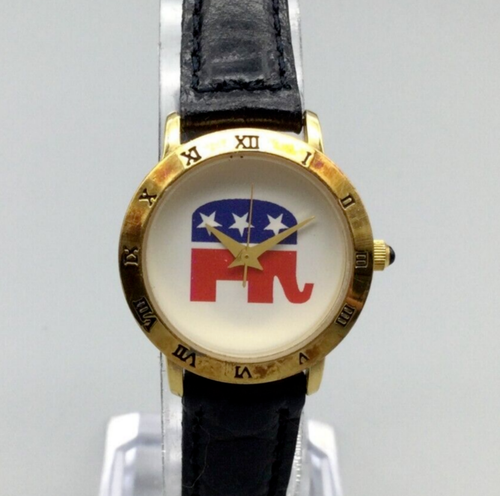 Vtg Republican Elephant Watch Women 24mm Gold Plated Leather Band New ...