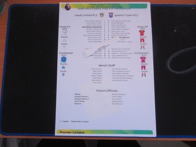 2025-26 PREMIER LEAGUE 2 U21 LEEDS UNITED v IPSWICH TOWN TEAM SHEET ...