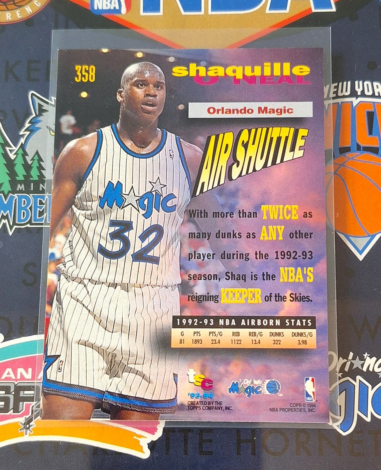 Shaquille O’Neal 1993-94 Topps Stadium Club - Frequent Flyers Card #358 ...