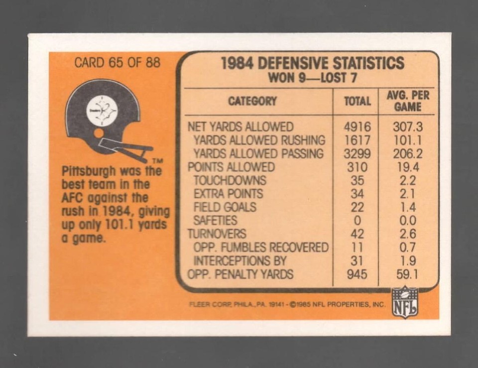 1985 Fleer Team Action Mismatch Pittsburgh Steelers #65 Near Mint | eBay