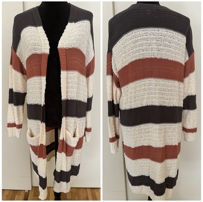 Knox Rose Cardigan Duster Sweater Size M Open Front Striped | eBay