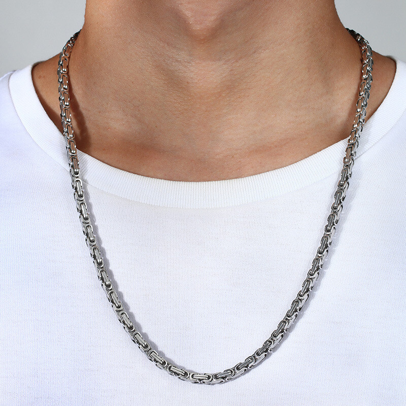 Mens Stainless Steel 4/5/6/8mm Byzantine Box King Chain Necklace ...