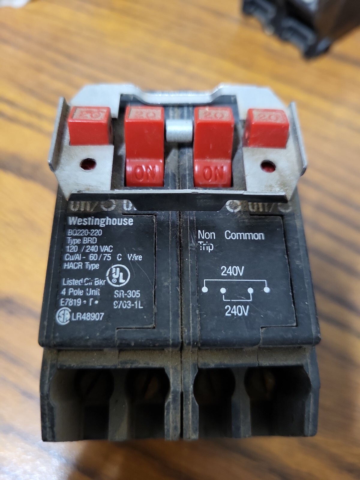 Westinghouse BQ220-220 4-Pole 120-240v Type BRD HACR Type Quad Breaker ...
