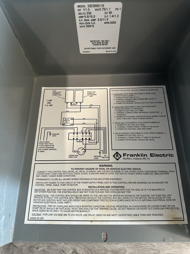 Franklin 1/1.5Hp Submersible Motor Pump Control Box Enclosure | eBay