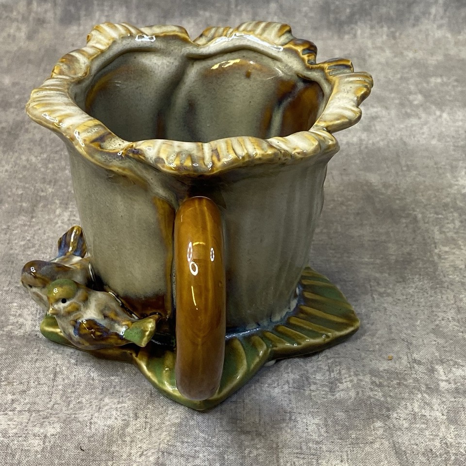 Ceramic Flower Shape Cup Planter With Birds Multicolor Cabbage Leaf | eBay