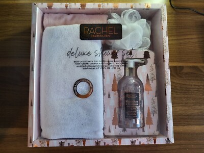 Rachel Roy Deluxe Shower Bath Set w/ Wrap, Hair Turban, Shower Puff ...