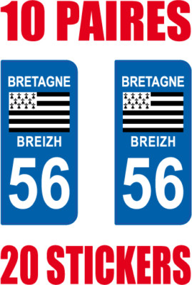 20 STICKERS AUTOCOLLANT DEPARTEMENT 56 PLAQUE IMMATRICULATION | eBay