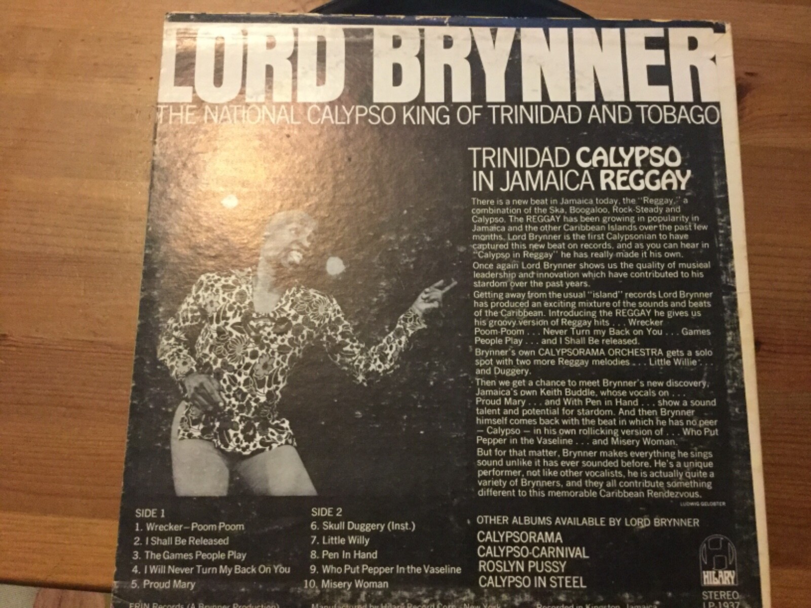 Lord Brynner: Trinidad Calypso In Jamaica Reggay LP on ERIN Label ...