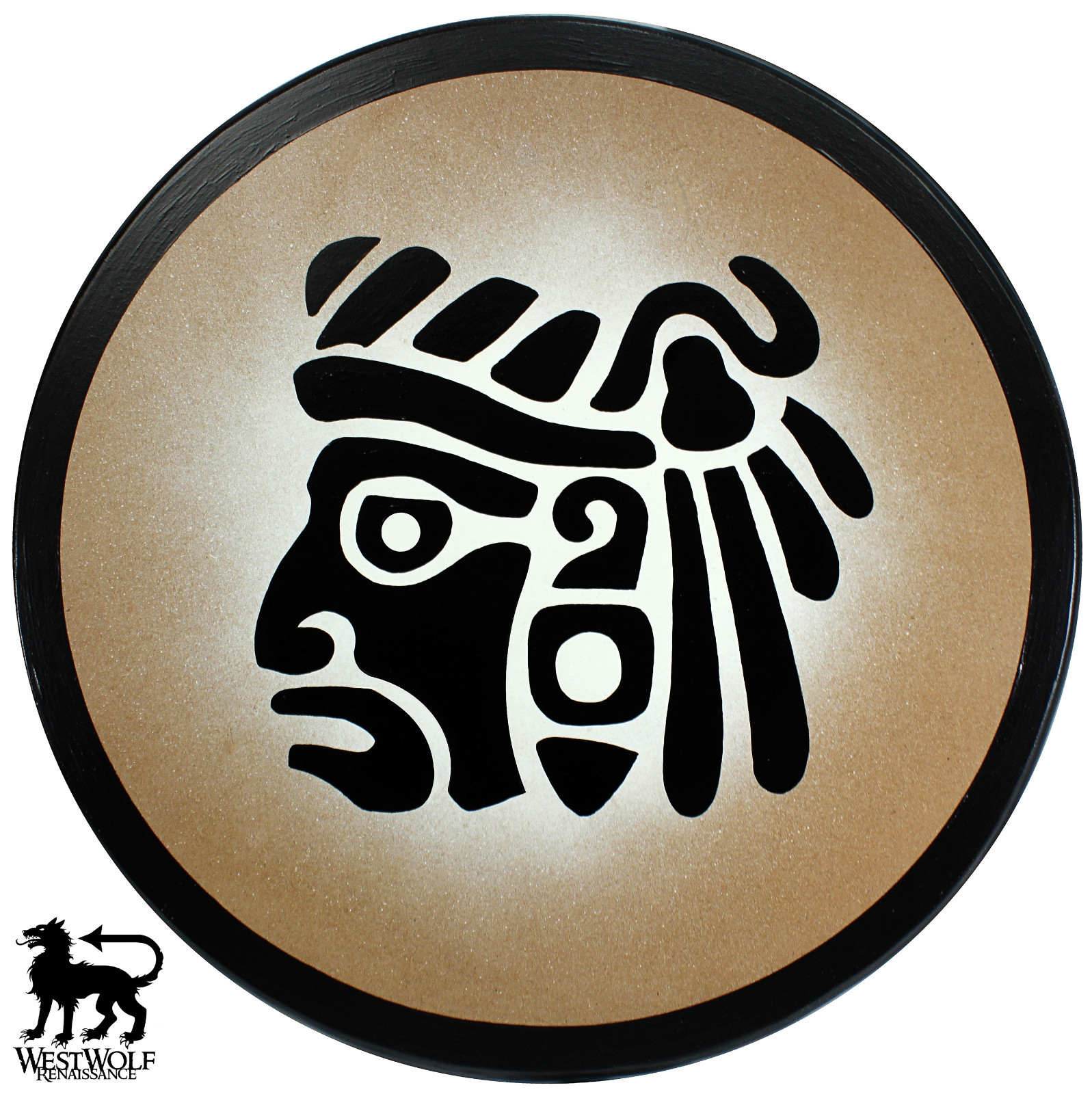 Round Wooden Mayan Warrior Face Shield - Apocalypto/aztec/inca/mexico ...