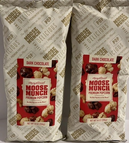 2 Bags Harry & David Moose Munch Premium Popcorn Dark Chocolate 14oz ...