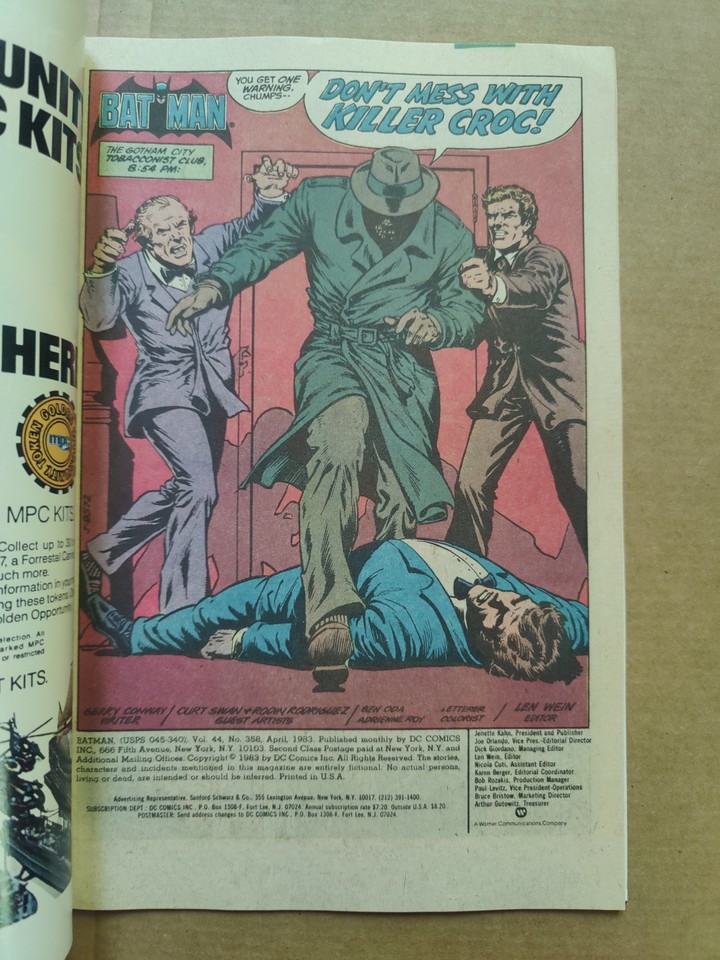 Lot Of 2 Batman 358 FN/VF 359 VF+ 1st Killer Croc Cover DC Comics 1983 ...