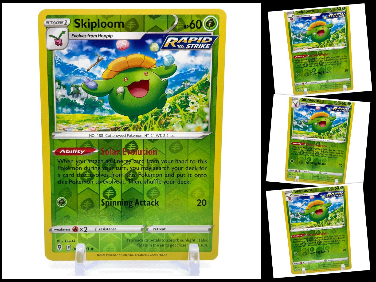Pokemon EVOLVING SKIES 003/203 Skiploom Reverse Holo Foil 4X Mint/NM ...